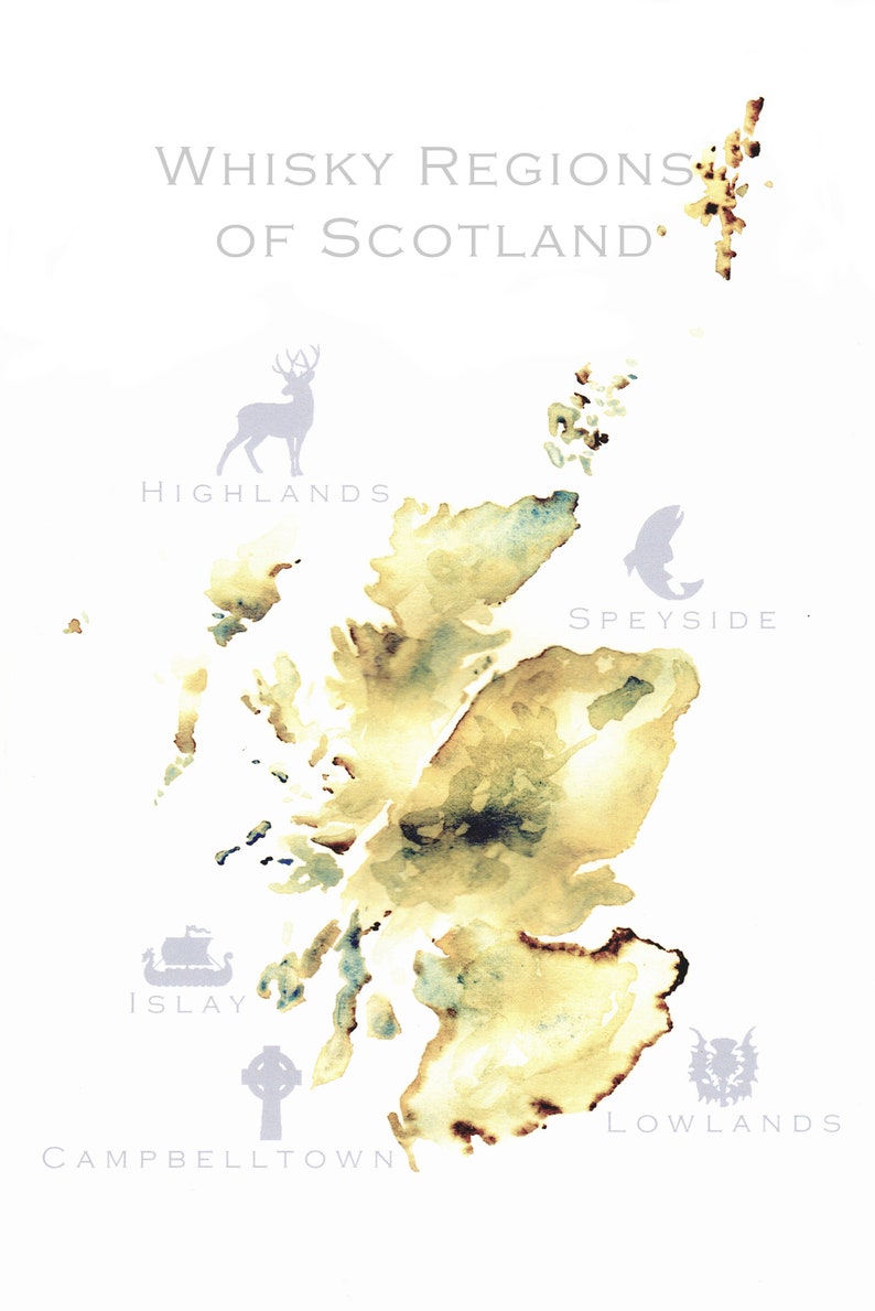 Whisky Gift Idea for Him, Map of Scotland Art Print, Whisky Lover ...