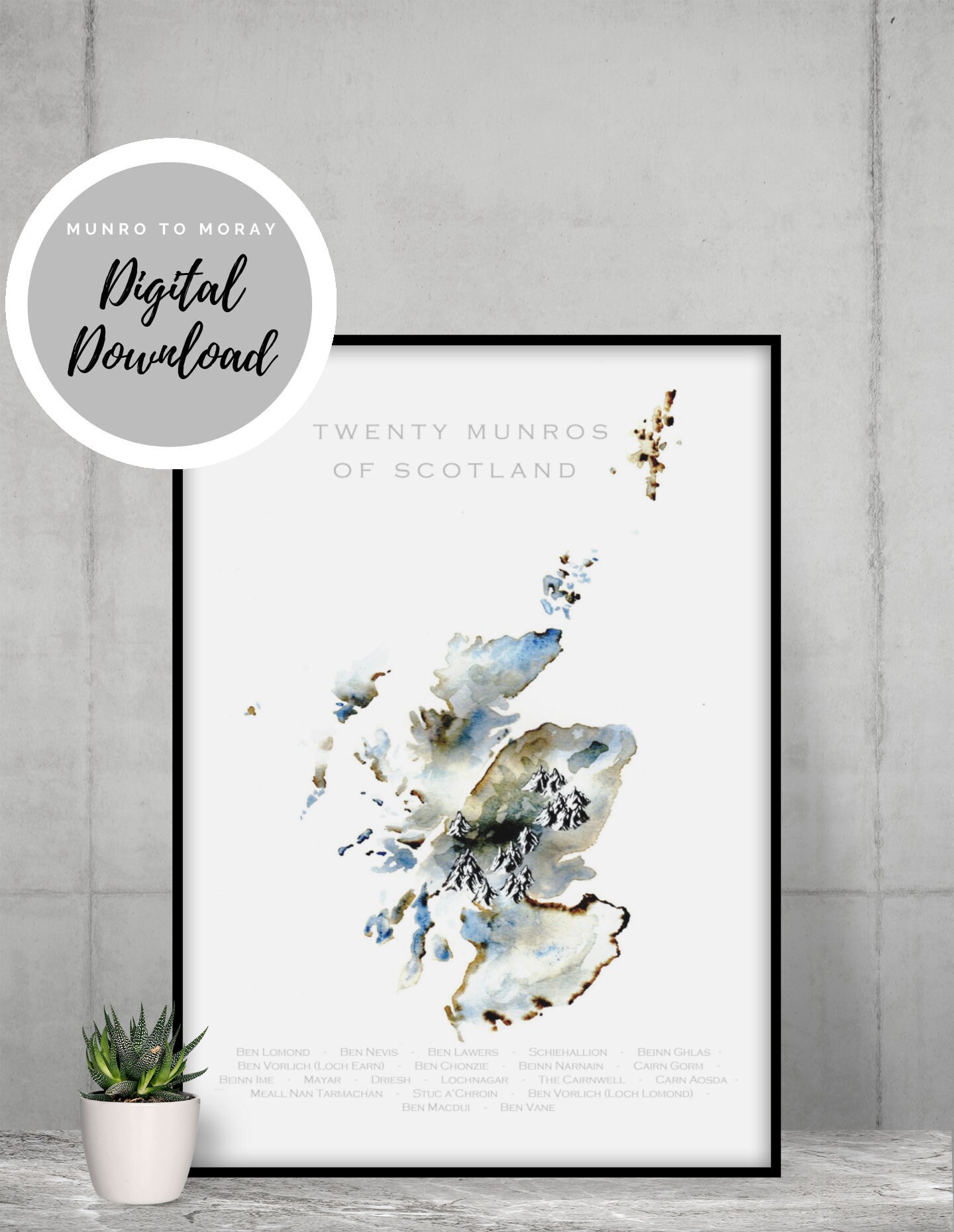 Munro Bagging Map of Scotlands Munros PRINTABLE Hiking Gift Modern Wall ...
