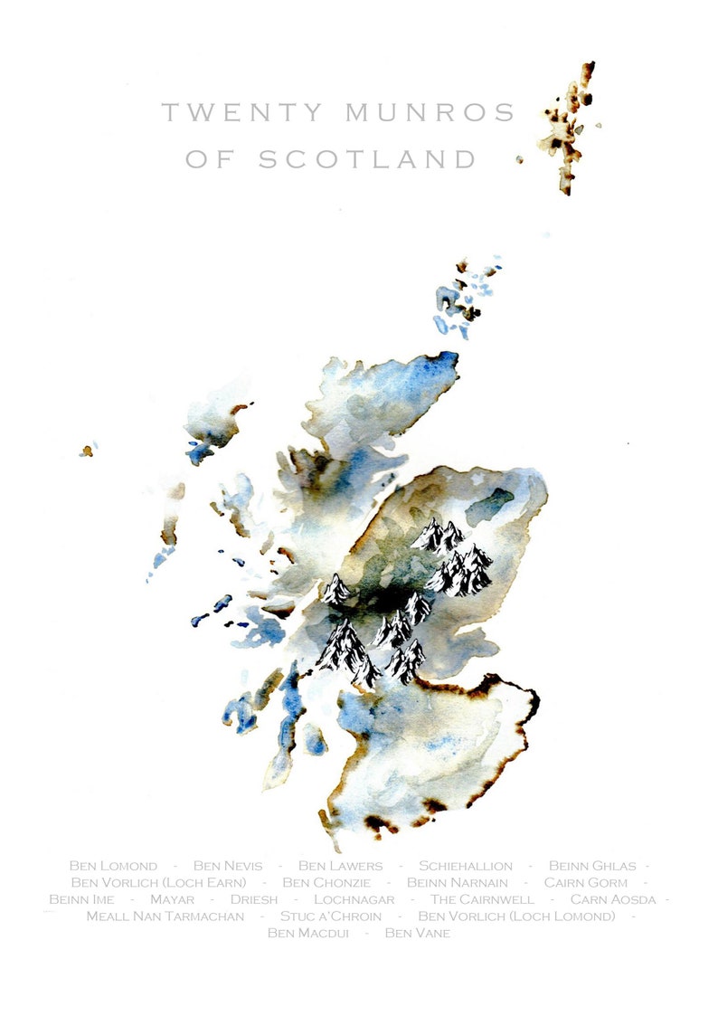 Munro Bagging Map of Scotlands Munros PRINTABLE Hiking Gift Modern Wall ...