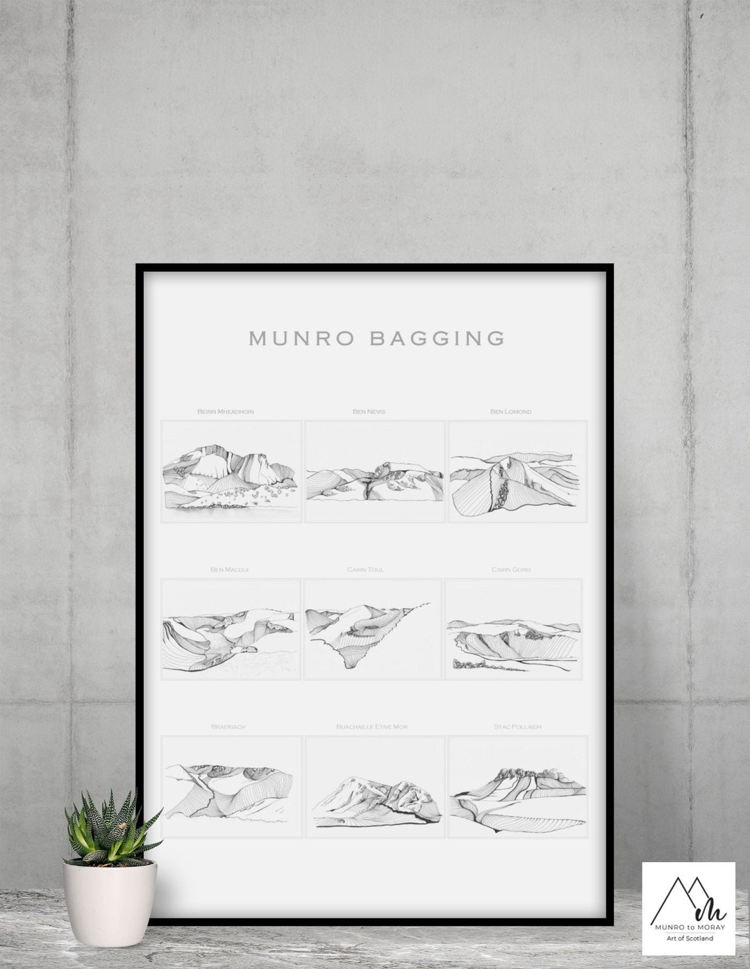 Scottish Mountain Wall Art Scottish Munro Bagging mountain Line Art ...