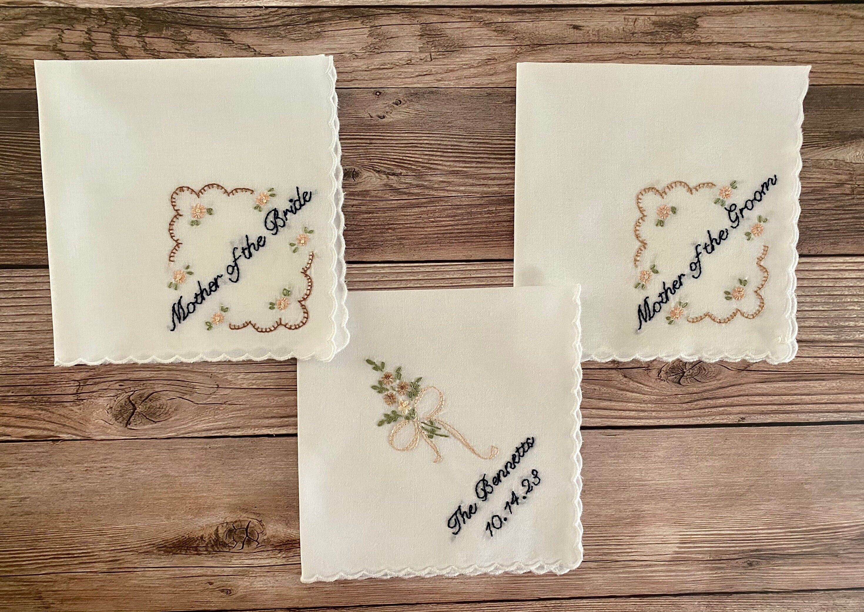 Custom Hand-embroidered Personalized Handkerchief | Bridal Wedding 100% ...