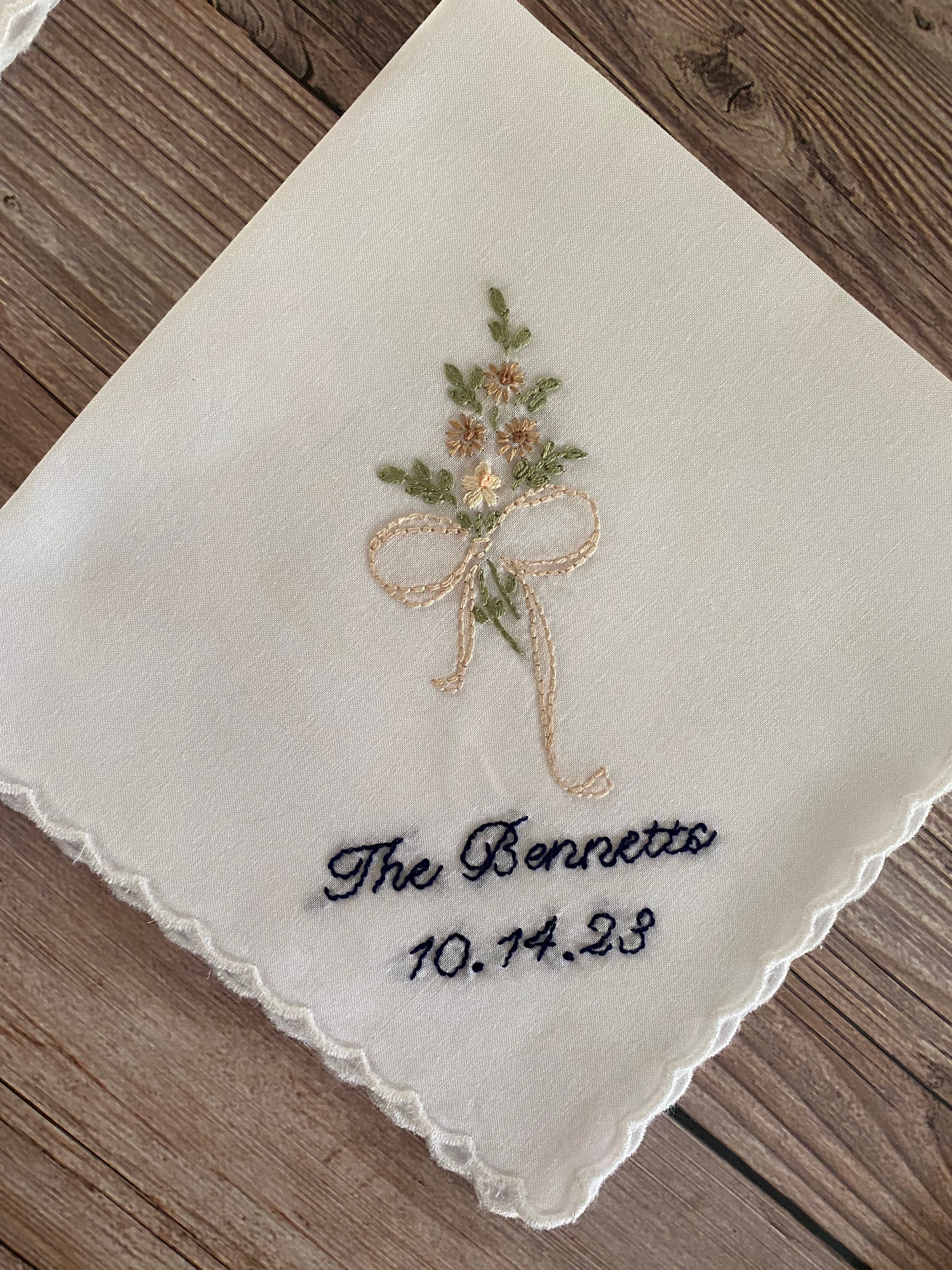 Custom Hand-embroidered Personalized Handkerchief | Bridal Wedding 100% ...
