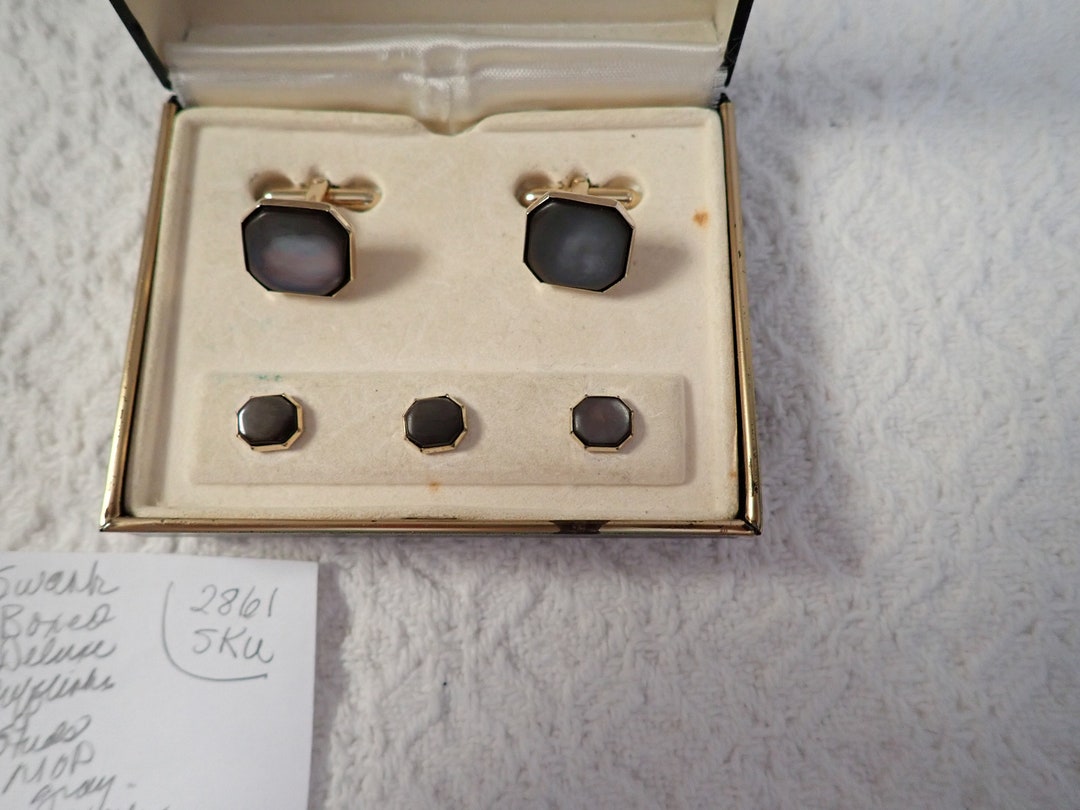 Vintage SWANK Deluxe MOP DARK Smoky Gray Tuxedo Set Cufflinks and 3 ...