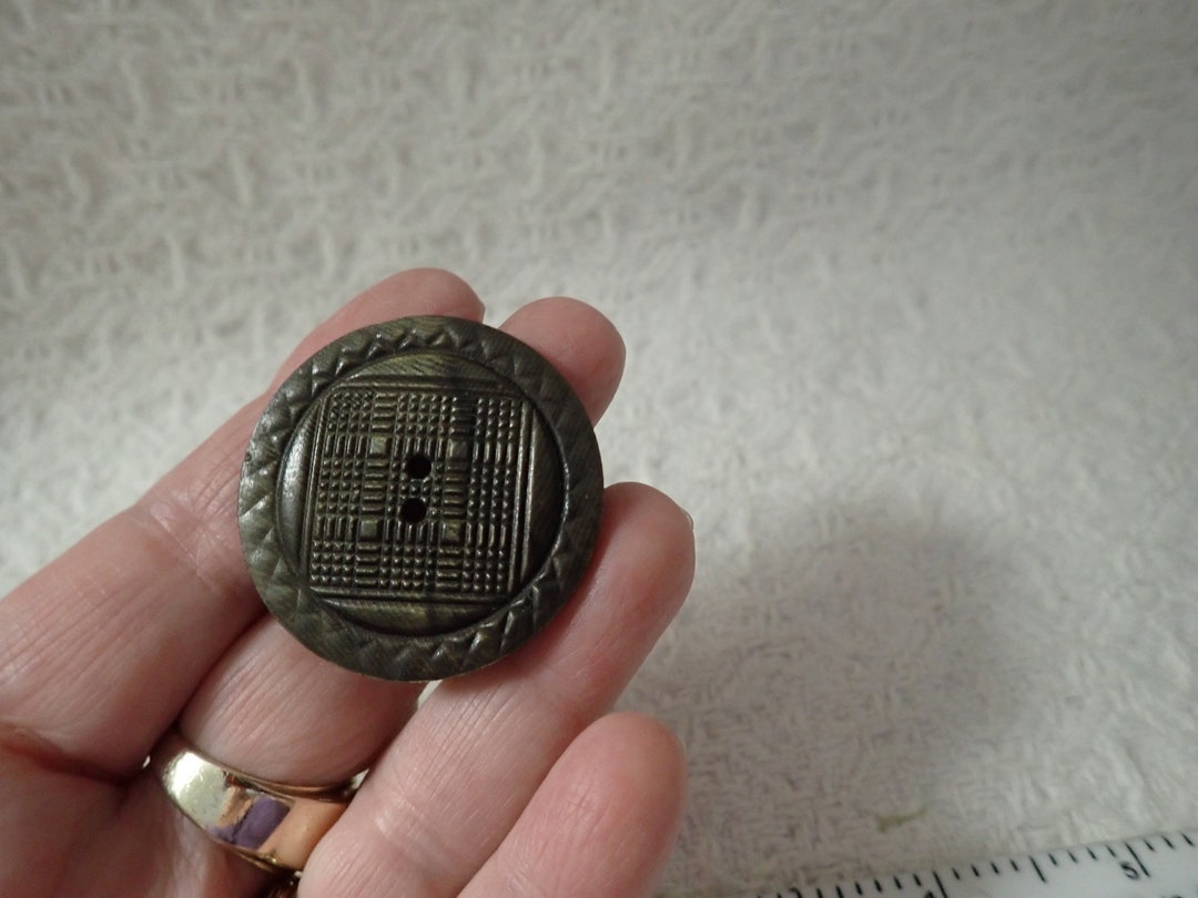 Large 1 1/2" Antique Fancy Wafer Button Celluloid Dark Green - Etsy