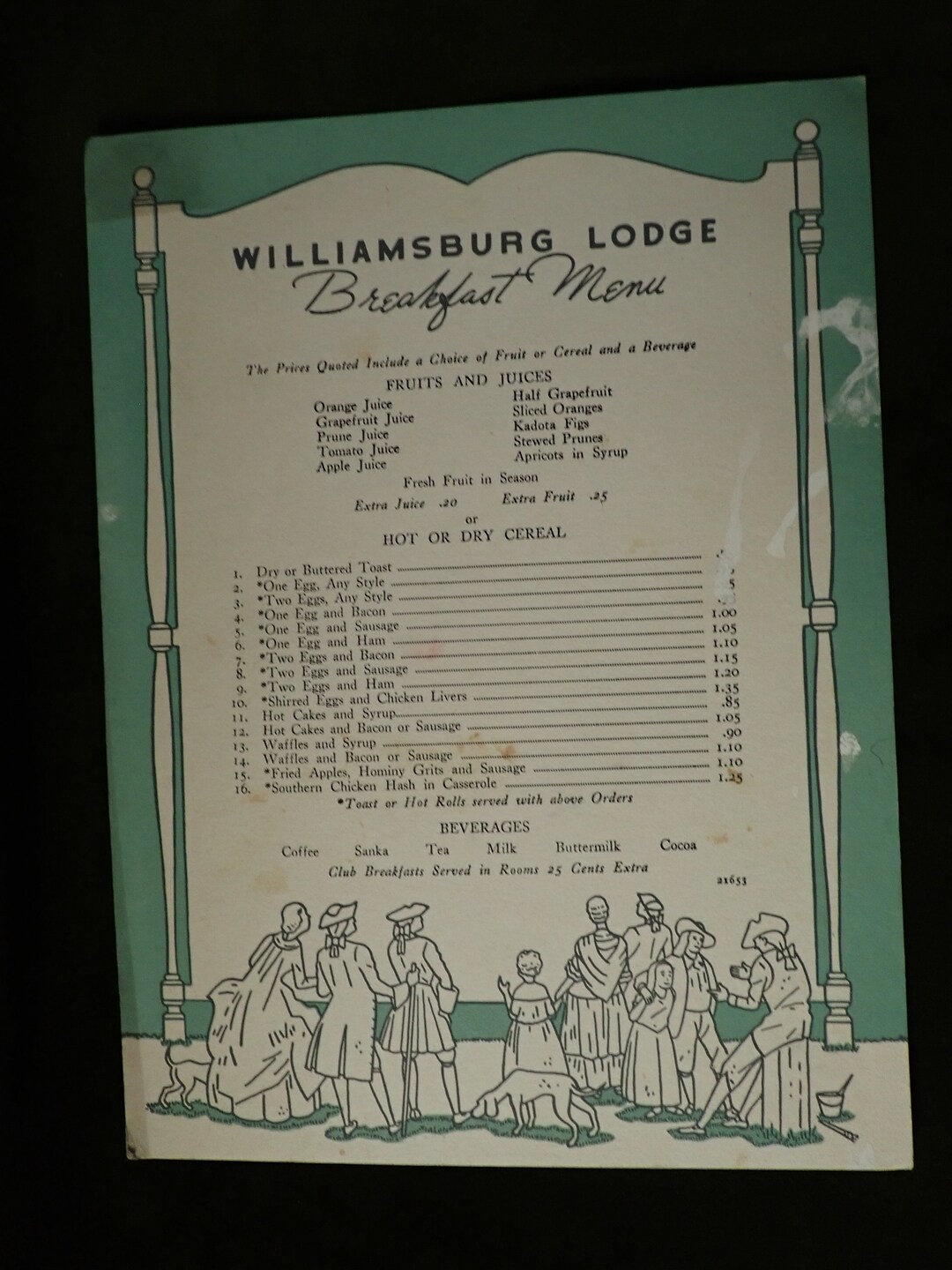 Vintage Menu Williamsburg Lodge Breakfast Menu Dated 2-16-53 - Etsy