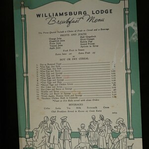 Vintage Menu Williamsburg Lodge Breakfast Menu Dated 2-16-53 - Etsy