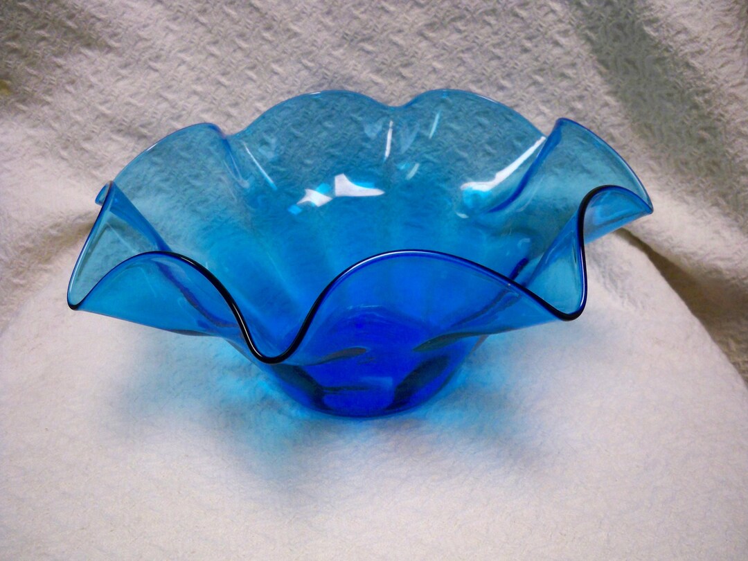 Vintage BLENKO Sand Blast Signed 1958-61 Fluted Bowl Blown Glass Rough ...