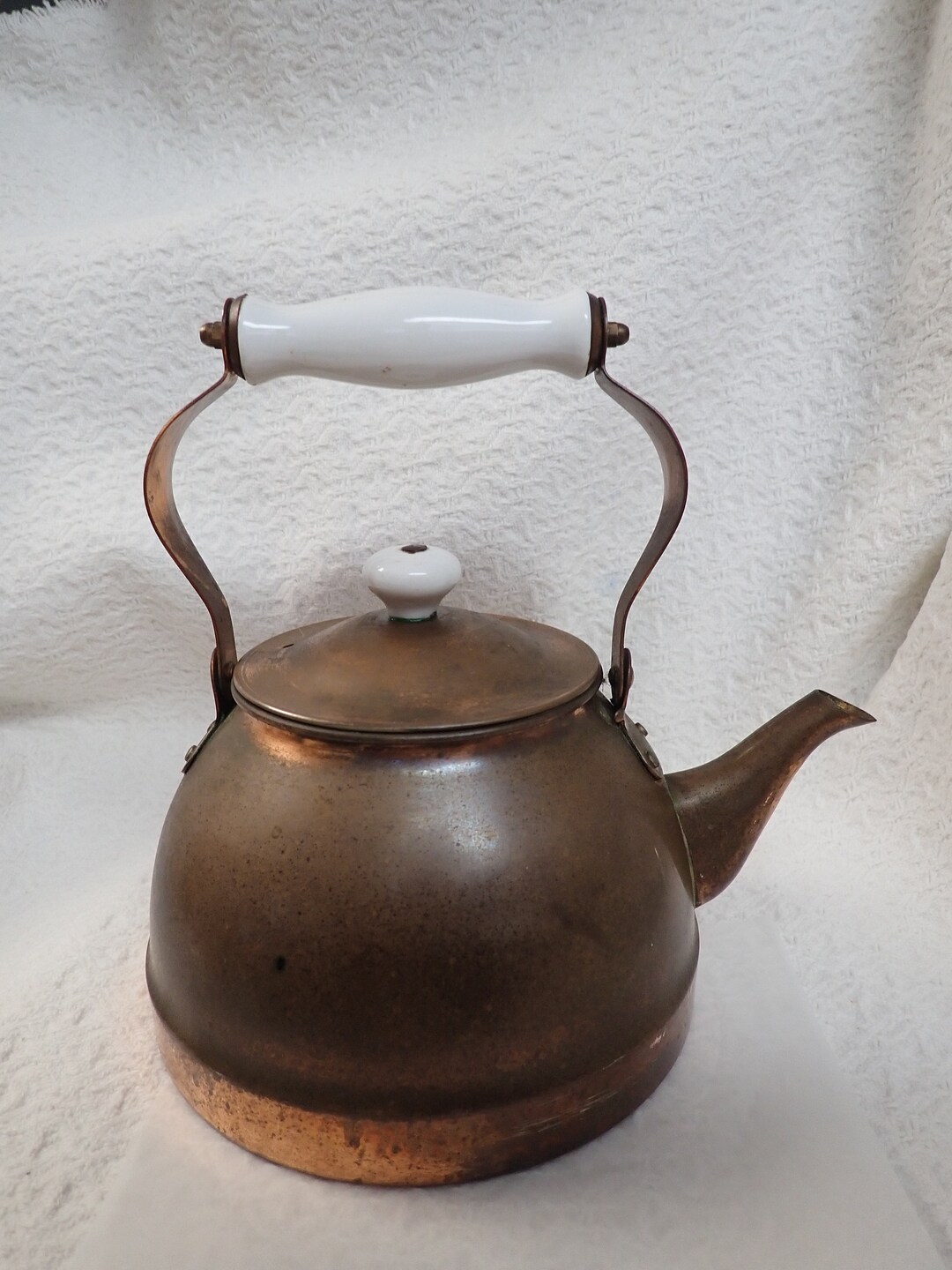 Vintage Copper Tea Kettle With White Porcelain Handle and Knob No Dents ...