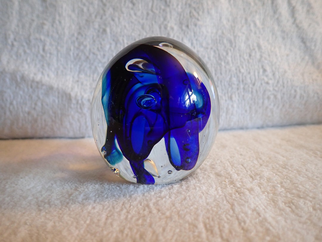 Vintage Jim Karg Signed Paperweight Cobalt Blue and Clear Signed About ...