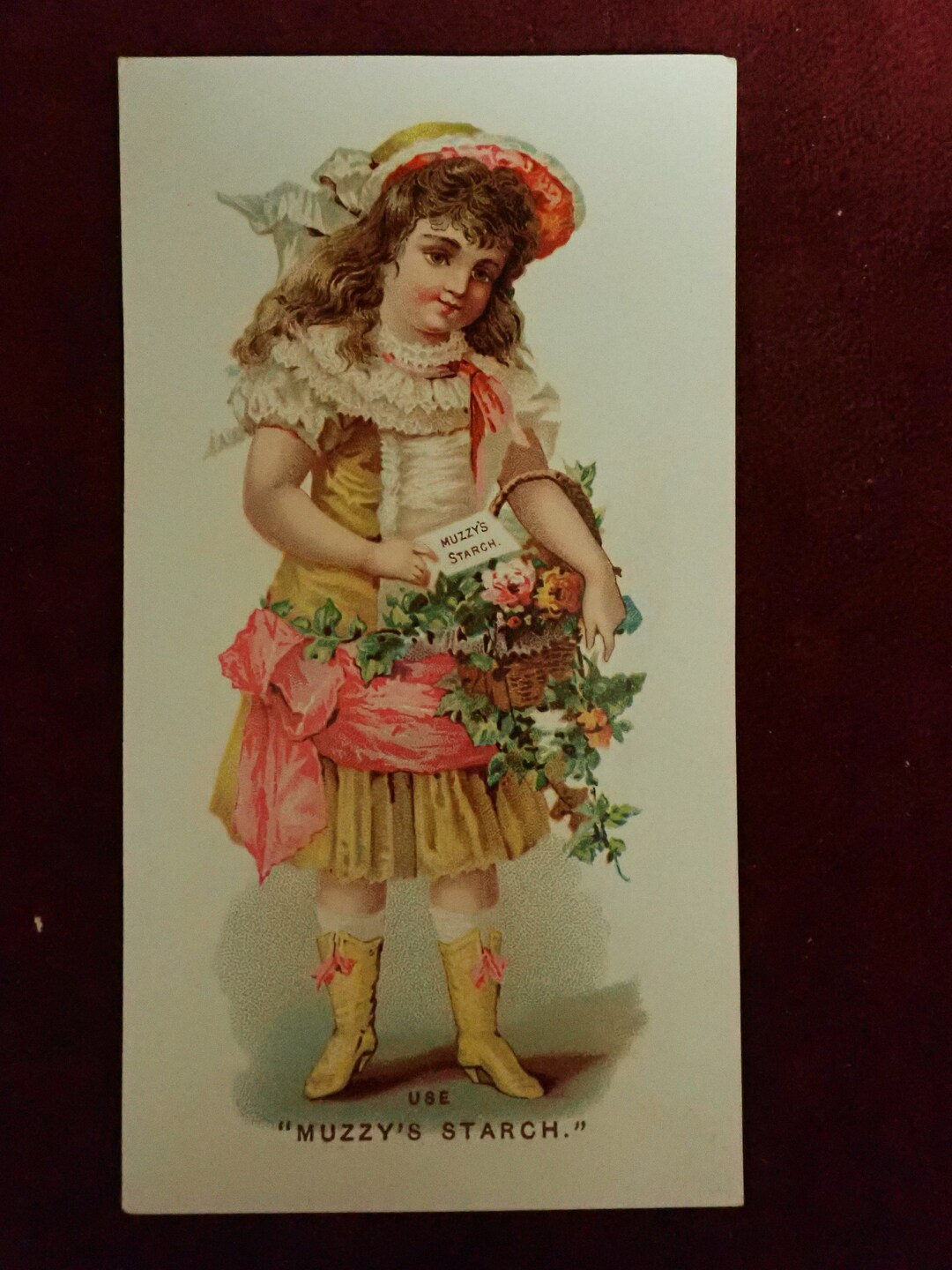 Victorian Trade Card Use Muzzy's Starch Girl With Flower Basket Used ...