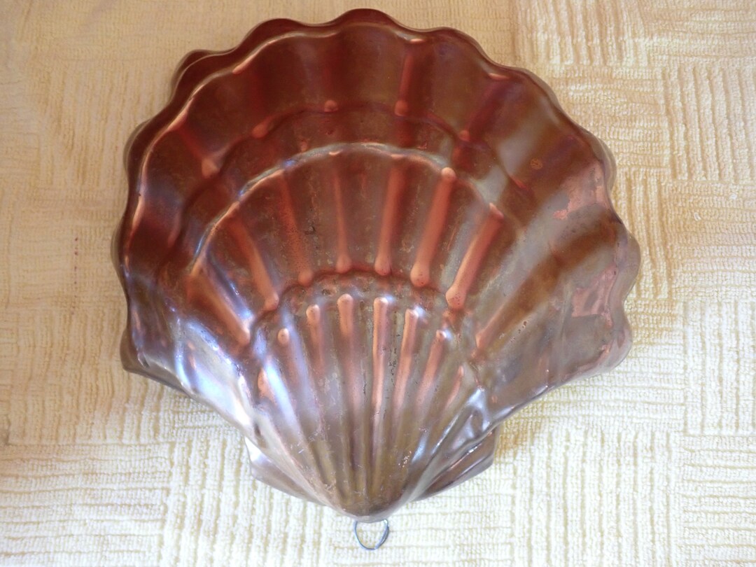 Vintage Copper Tin Lined Clam Shell Design Food Mold Large 9" With ...