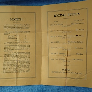RARE 1931 Boxing Match Line up Program Navy Vs West Virginia Univ. at ...
