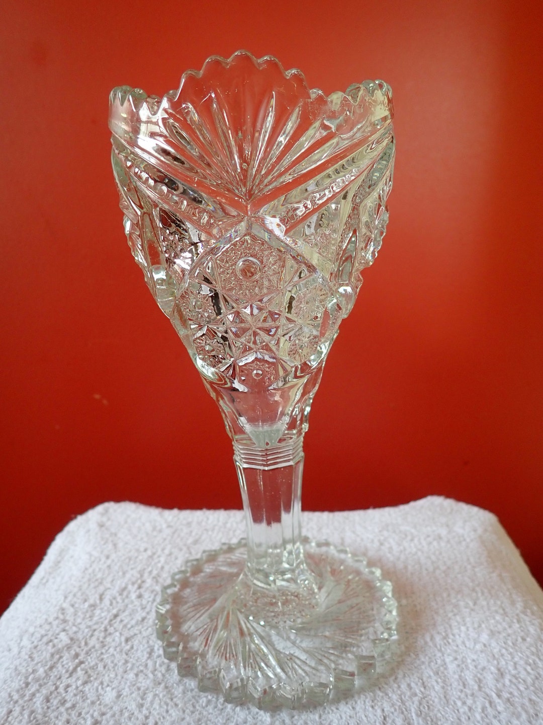 Antique Trumpet Tulip Fluted Stem Pedestal Vase Sawtooth Rim No Damage ...