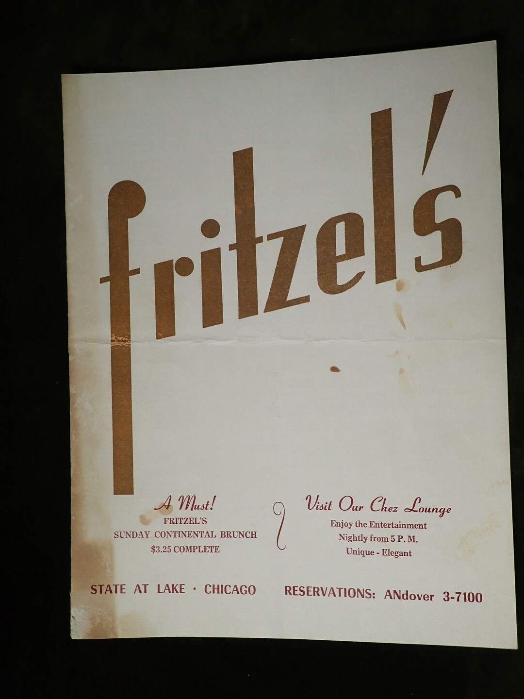 Vintage Dinner Menu Dated Dec. 7, 1968 Fritzel's - Chicago - Etsy