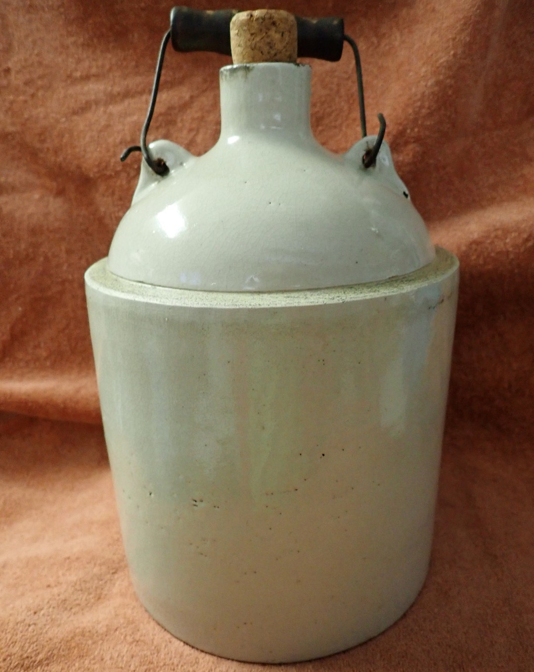Antique Vinegar / Whiskey Moon Shine Stoneware 1 Gal. Jug With Wire ...