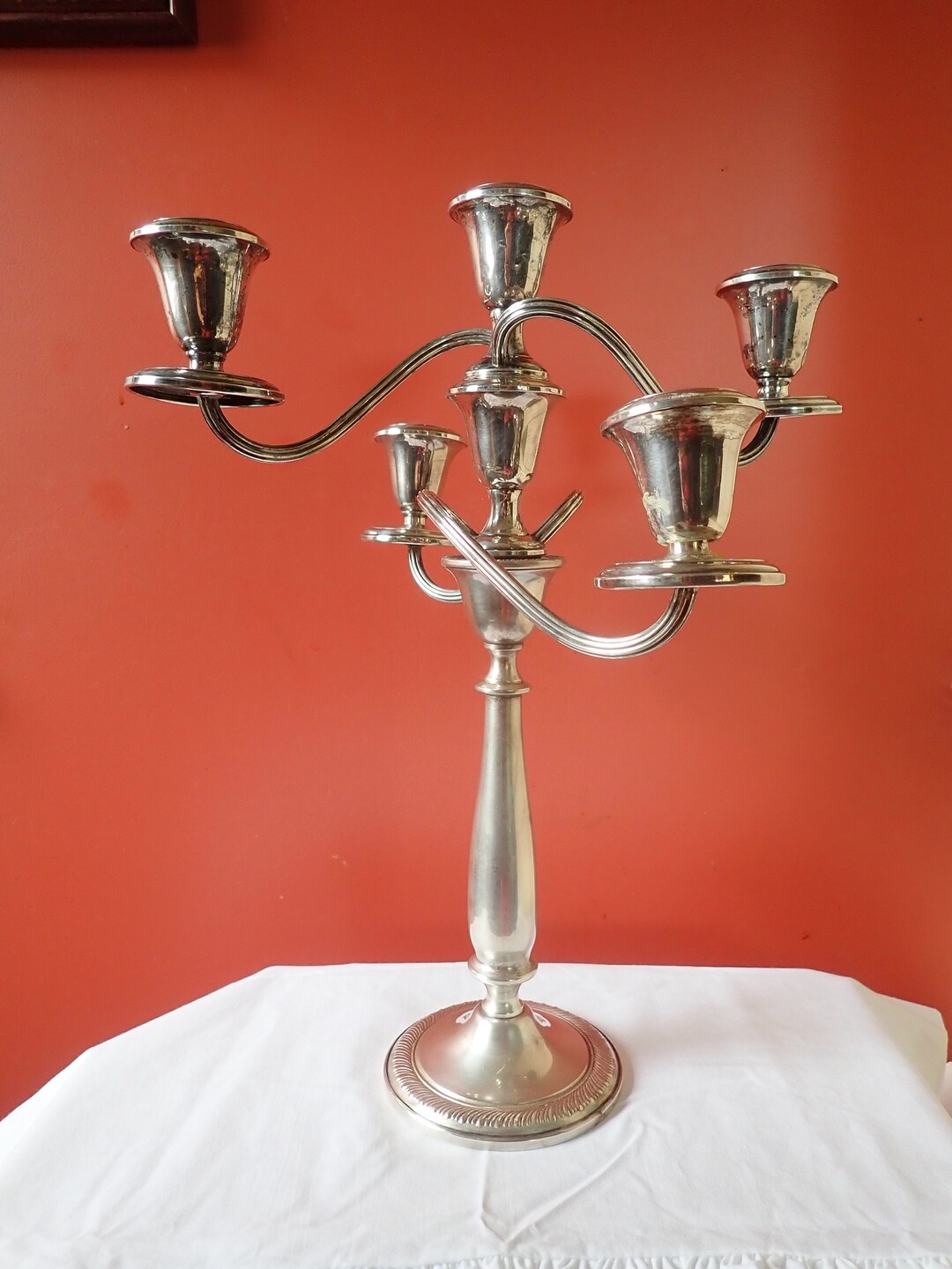 Vintage Single Sterling Candelabra 5 Arm 14 1/2" Tall 12 Inch Arm Span ...