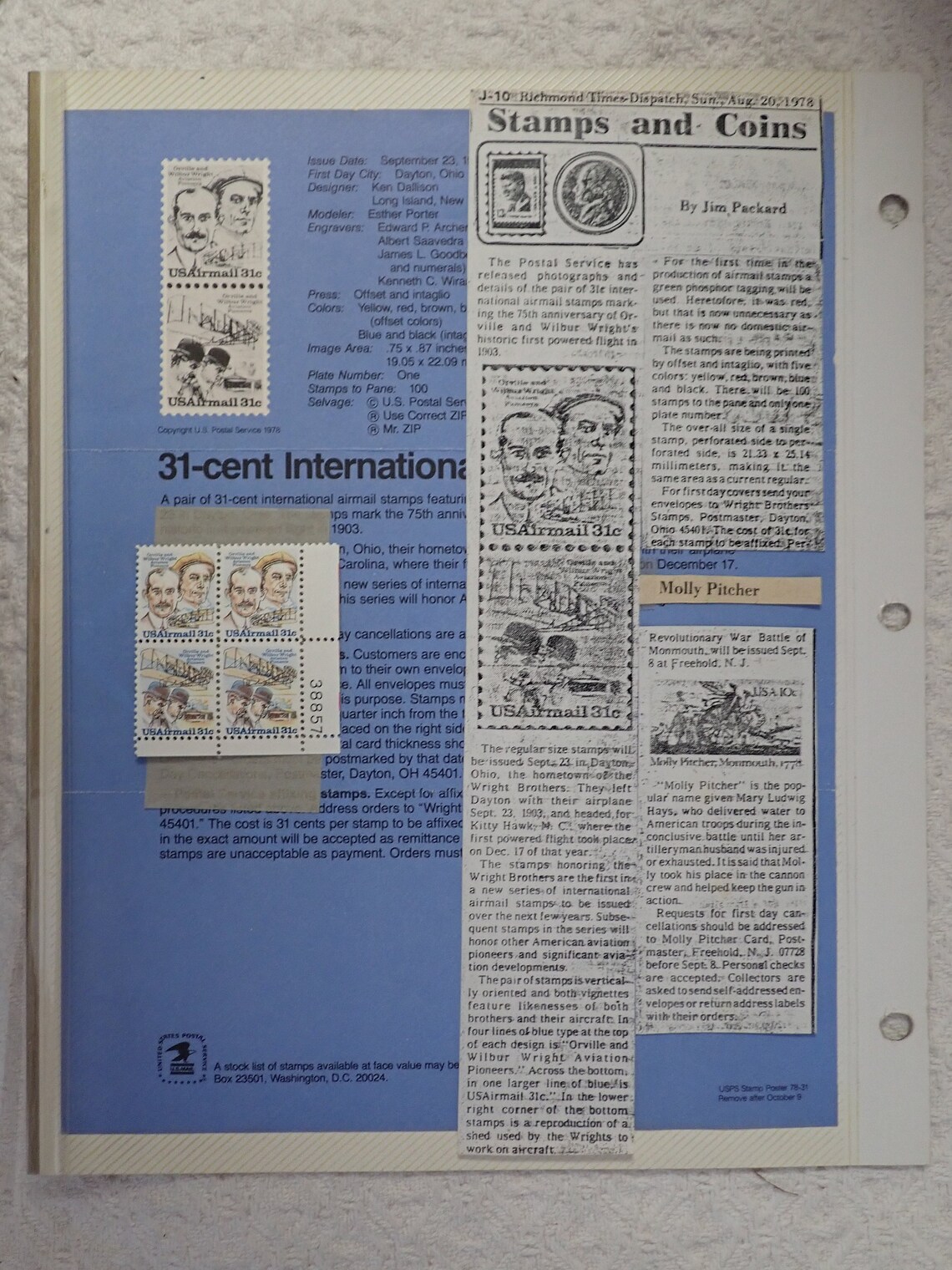 1978 US Postage Stamps On USPS Poster Page 31c Airmail Corner | Etsy