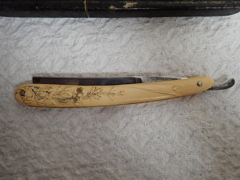 Antique Straight Razor With Box Fletcher Hardware Co. Detroit - Etsy