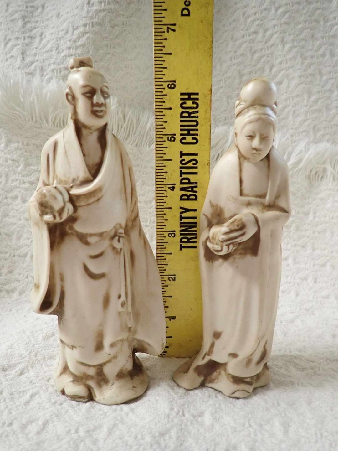 Pair Vintage Asian Figurines Bisque Hollow Lovely Design and Coloring ...