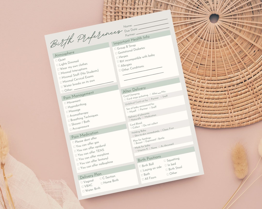 Printable Birth Preferences Template | Mother in Labor | Birth Plan ...