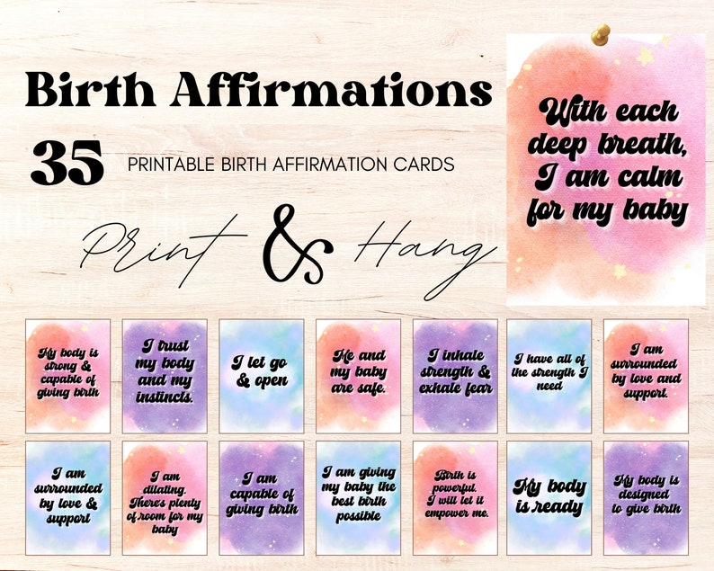 Watercolor Birth Affirmation Cards | Mother in Labor | Natural ...