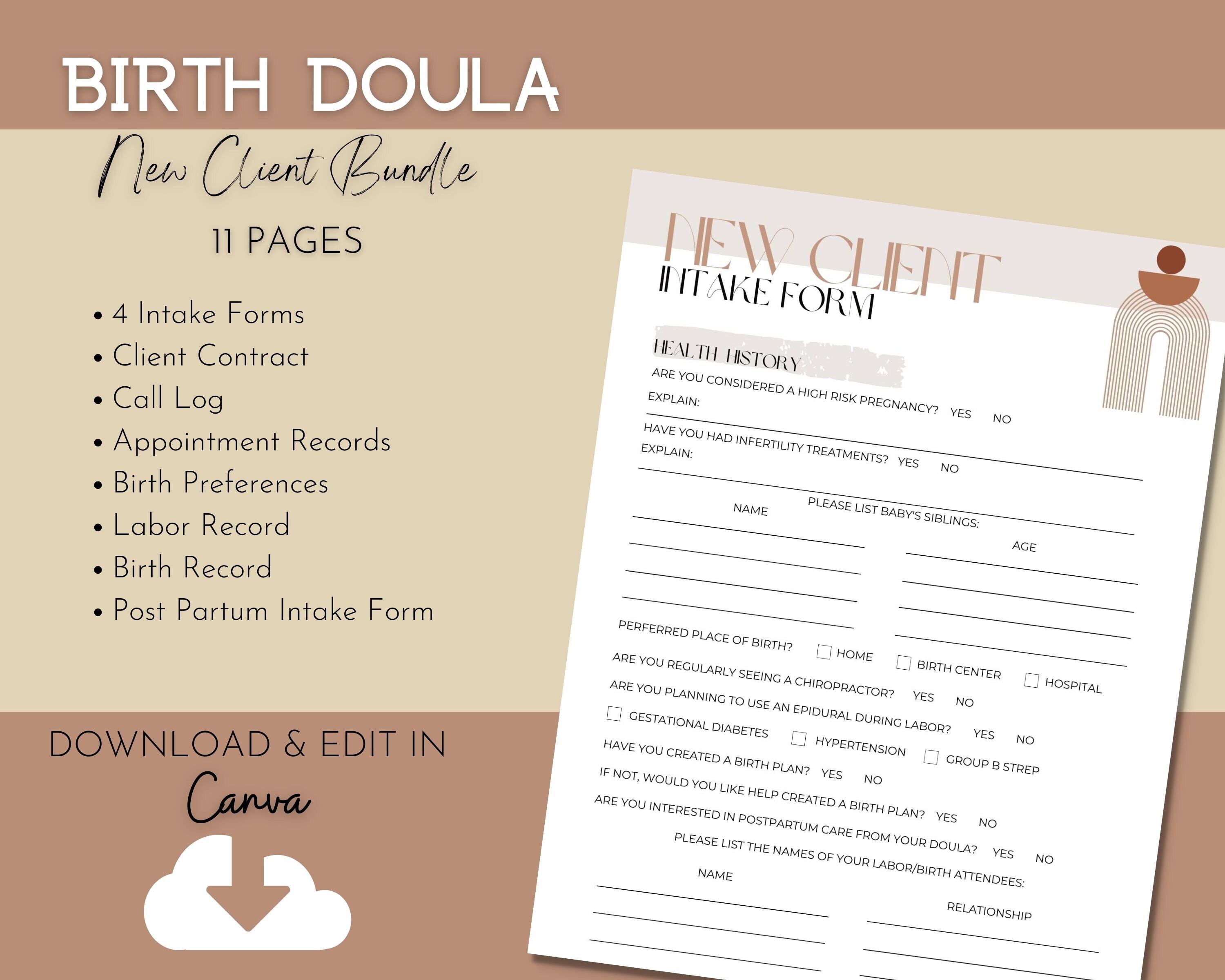 Doula Contracts and Intake Forms Birth Plan Paperwork - Etsy