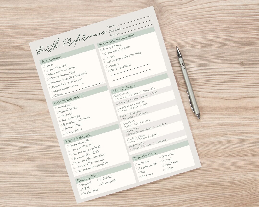 Printable Birth Preferences Template | Mother in Labor | Birth Plan ...