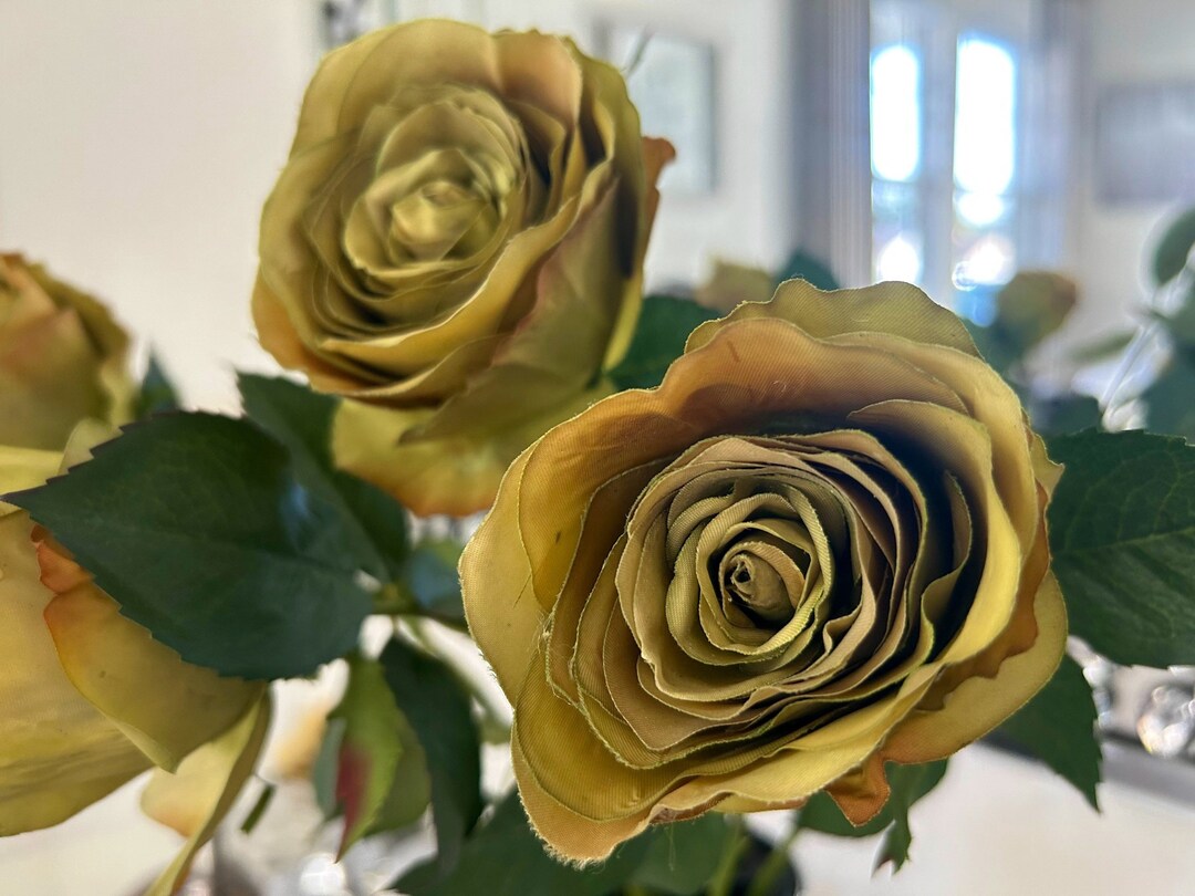 Green Faux Rose Stem, Green Artificial Roses, Green Silk Roses, Real ...