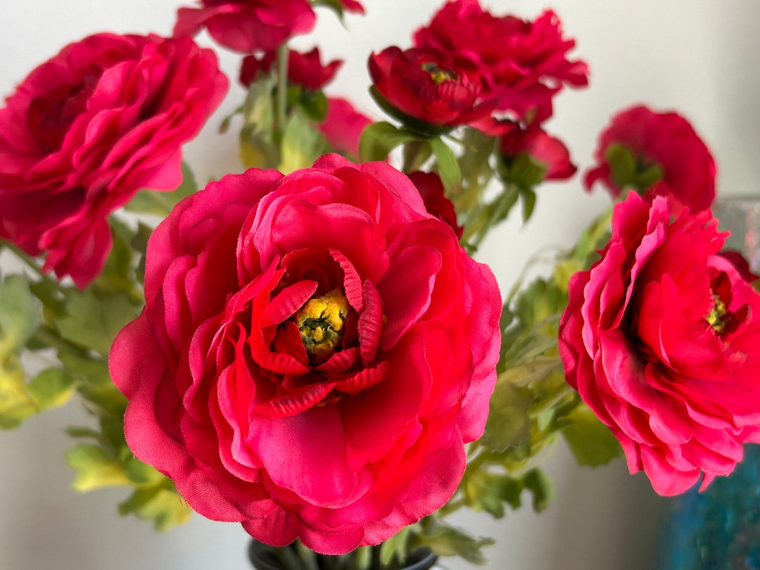 Red Ranunculus Faux Flower, Artificial Red Ranunculus, Realistic Silk ...