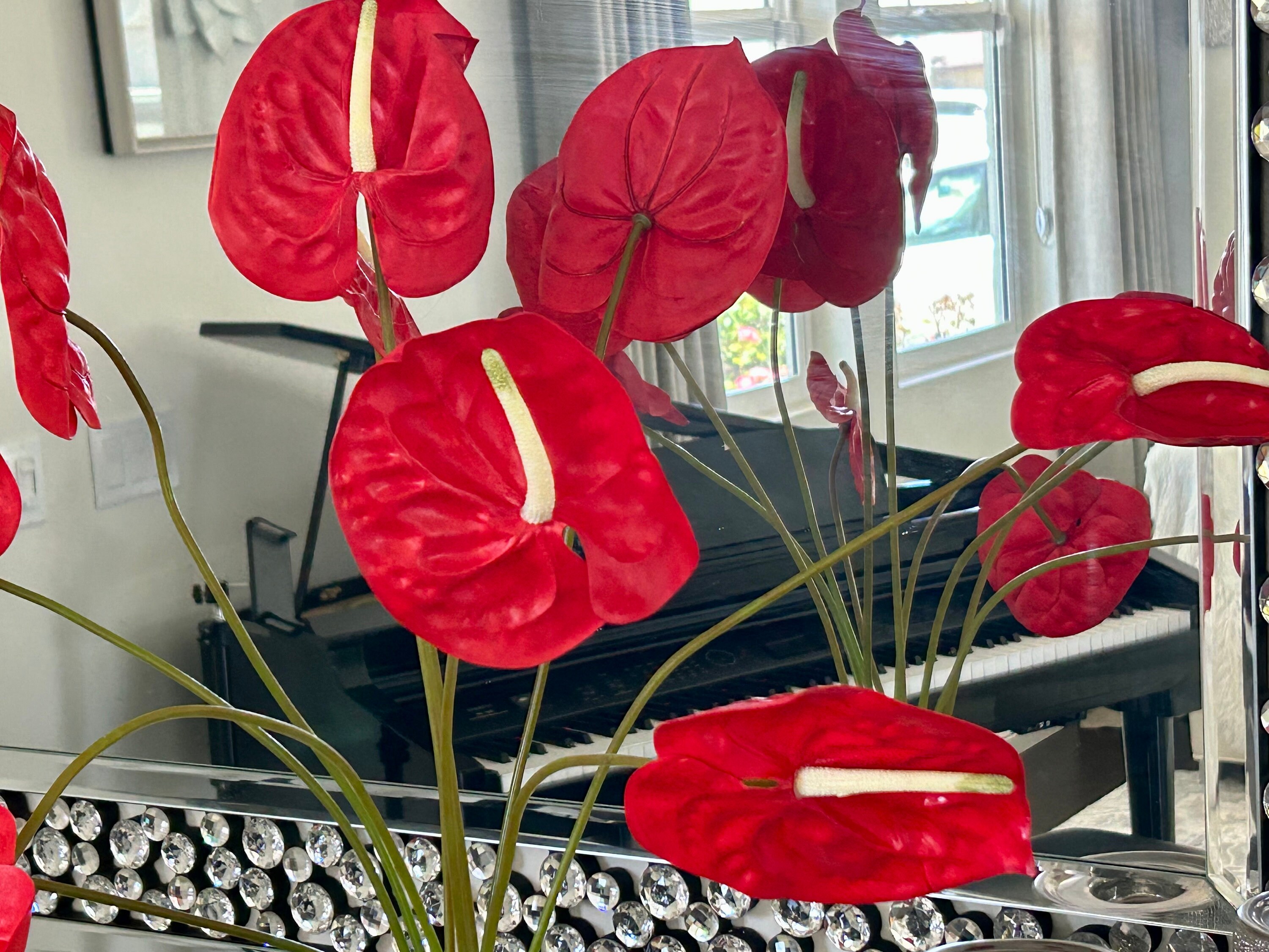Red Faux Anthurium Stem: Realistic Tropical Flowers, Artificial ...
