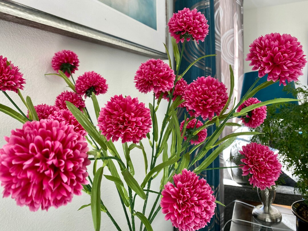 Pink Mini Mum Faux Flower Spray: Artificial Chrysanthemum Ball Flower ...