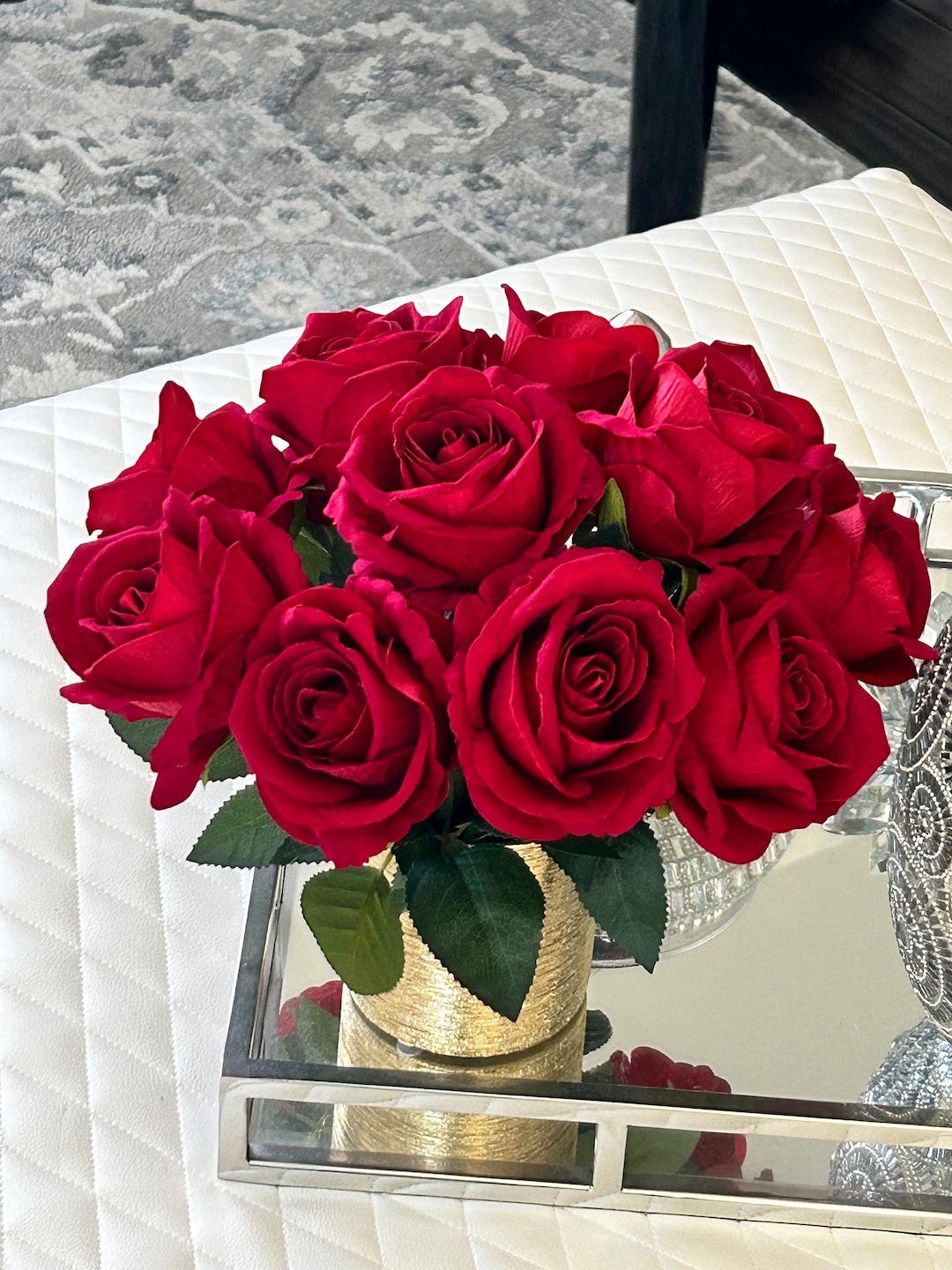 Real Touch Red Rose Centerpiece, Gift for Her, Realistic Red Faux Rose ...