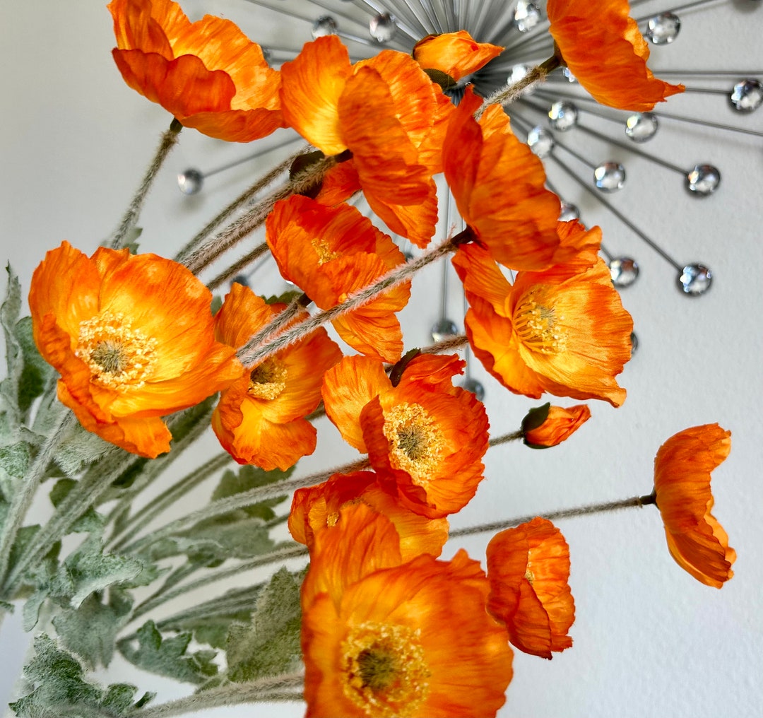 Faux Poppy Spray Stem-orange, Artificial Orange Poppy, Realistic Poppy ...