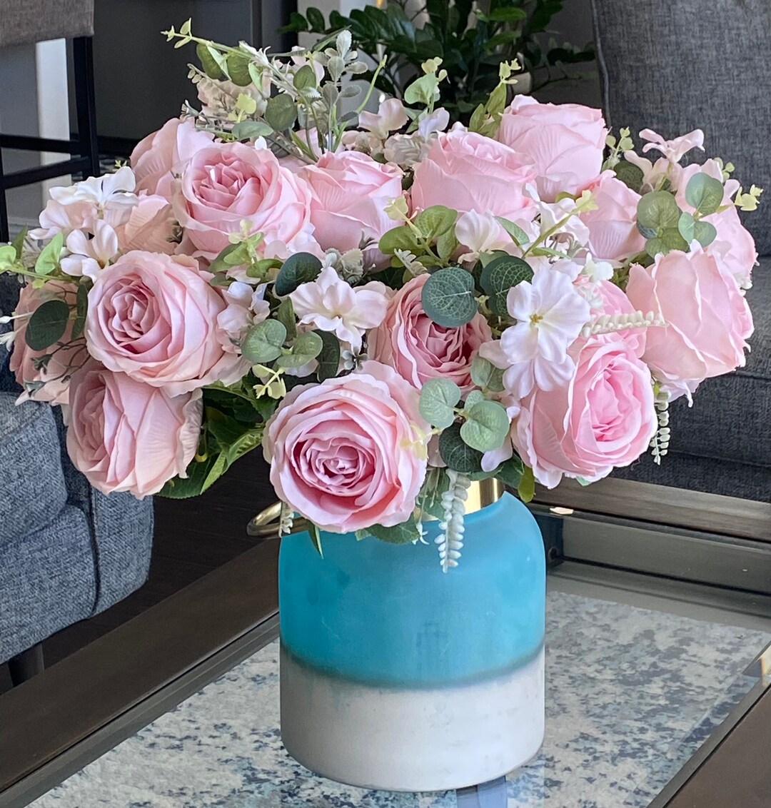 Light Pink Cabbage Rose Bush, Artificial Cabbage Roses, Pink Faux Roses ...