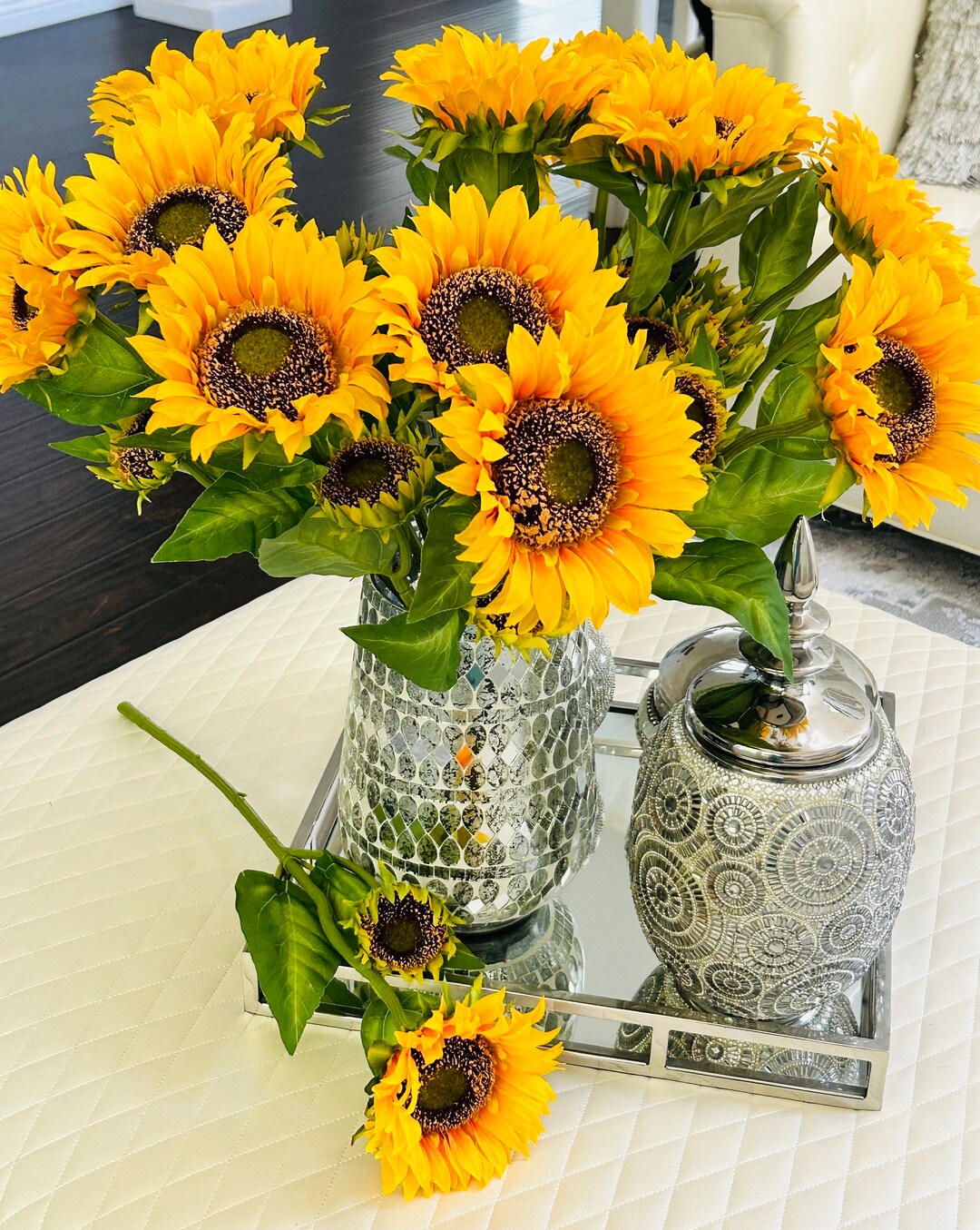 Faux Sunflower Spray Stem, Artificial Sunflowers, Realistic Sunflowers ...