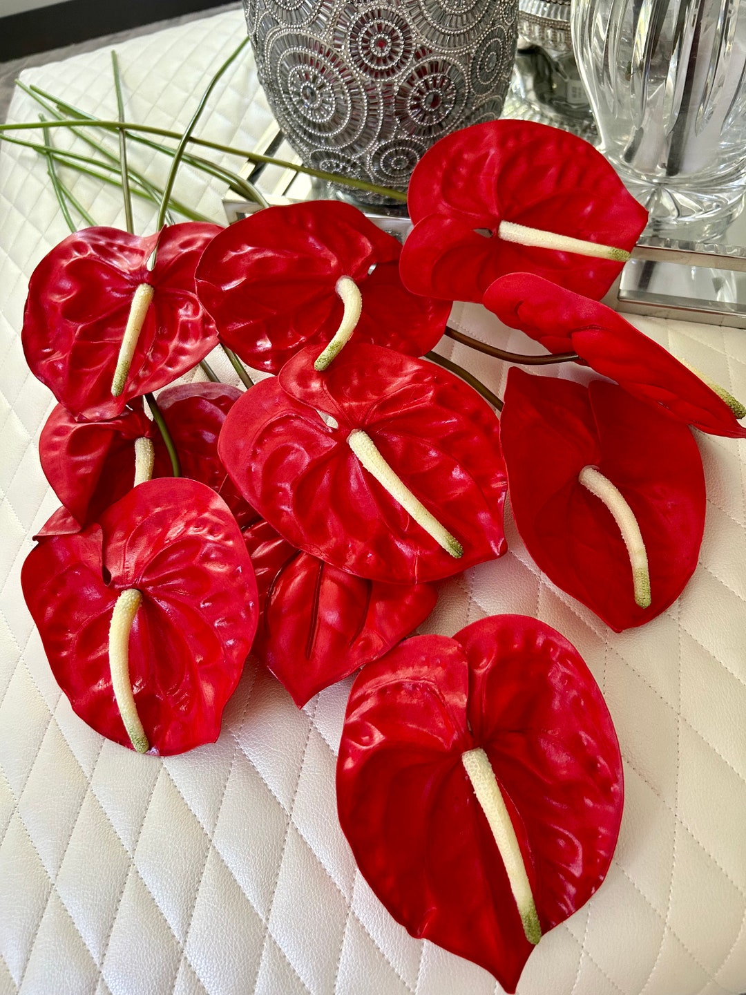 Red Faux Anthurium Stem: Realistic Tropical Flowers, Artificial ...