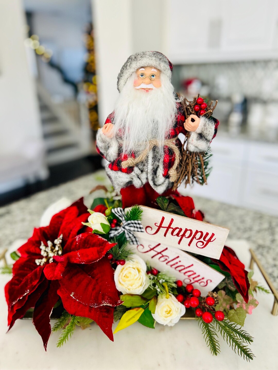 Christmas Table Arrangement, Santa Arrangement, Santa Flower ...