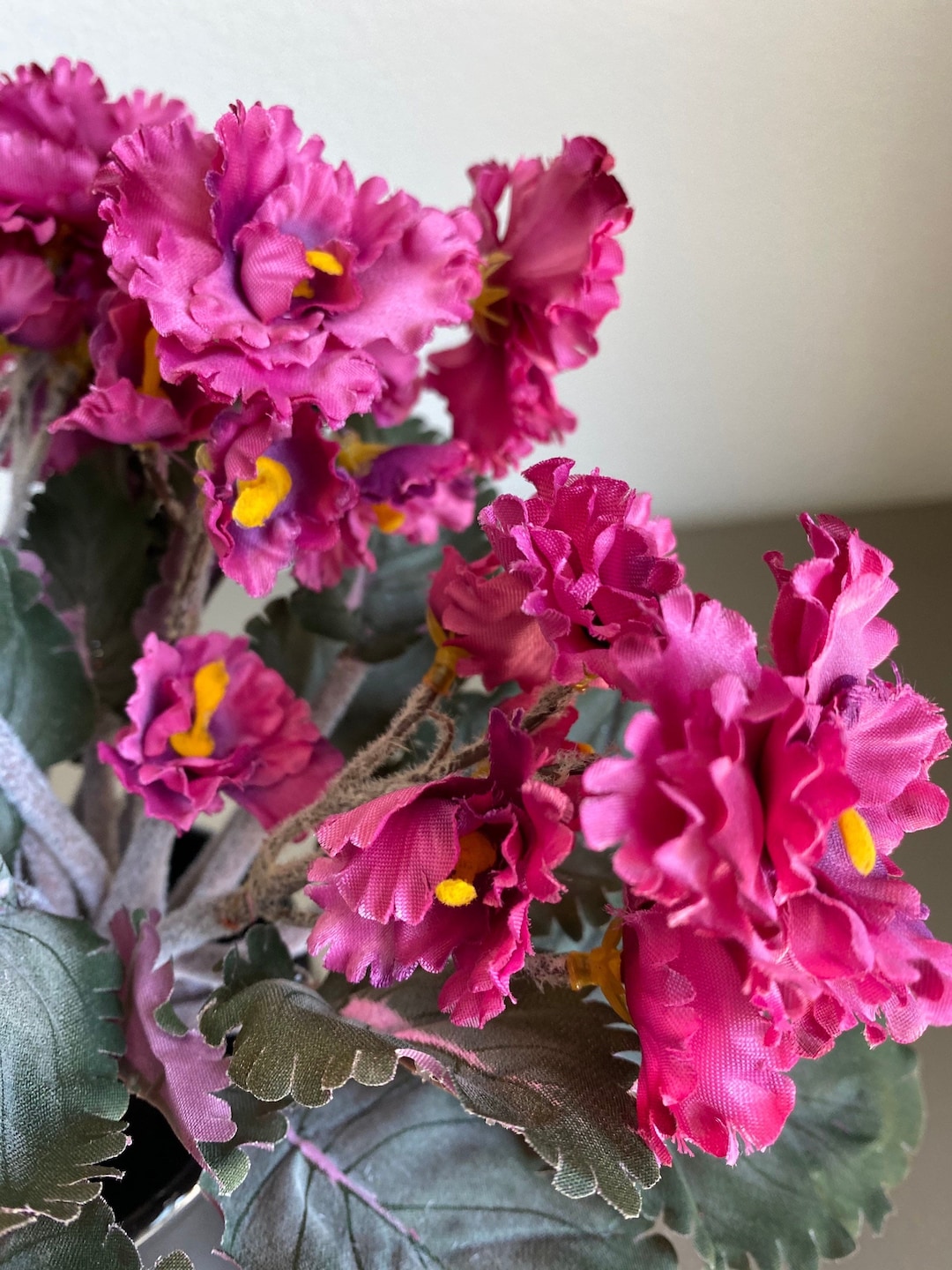 African Violet-ian Spruced Faux Flower Bush, Pink Artificial African ...