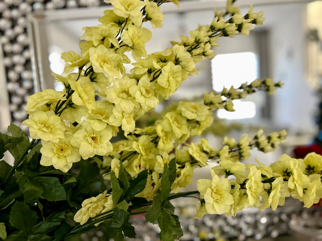 Delphinium Faux Flower Long-stem, Artificial Yellow Delphinium Spray ...