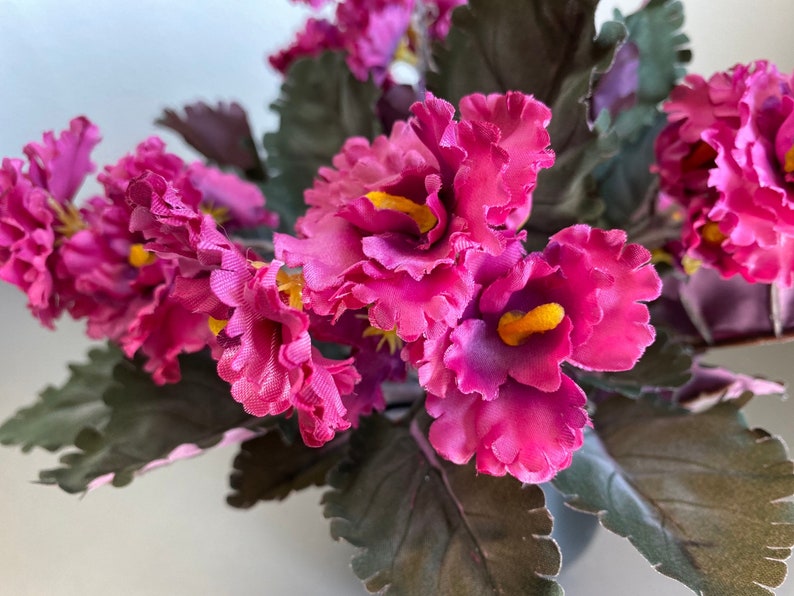 African Violet-ian Spruced Faux Flower Bush, Pink Artificial African ...