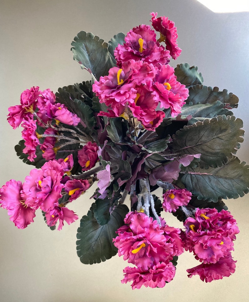 African Violet-ian Spruced Faux Flower Bush, Pink Artificial African ...