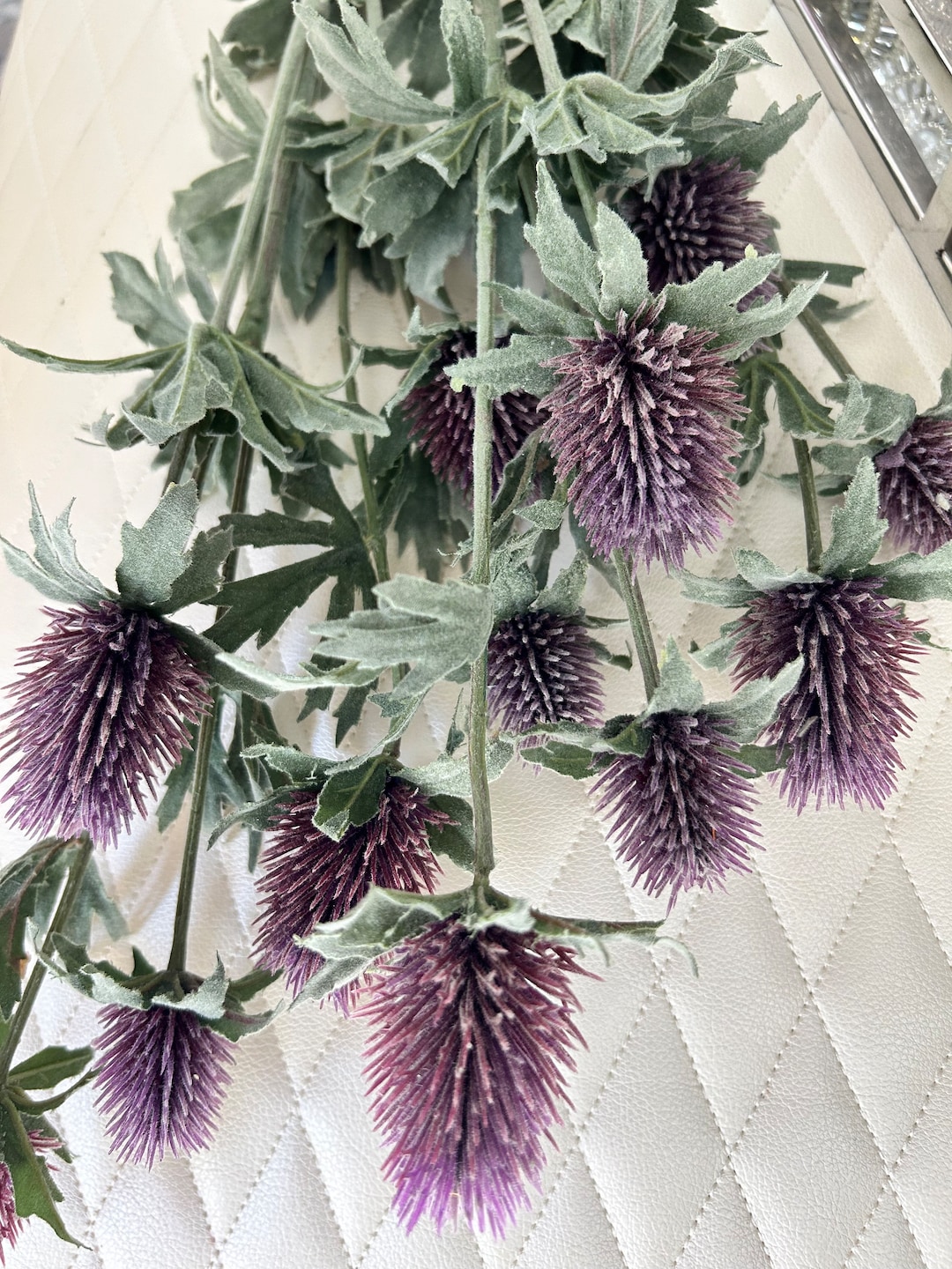 Lavender Thistle Faux Flower Spray 31” Long Stem, Realistic Scottish ...