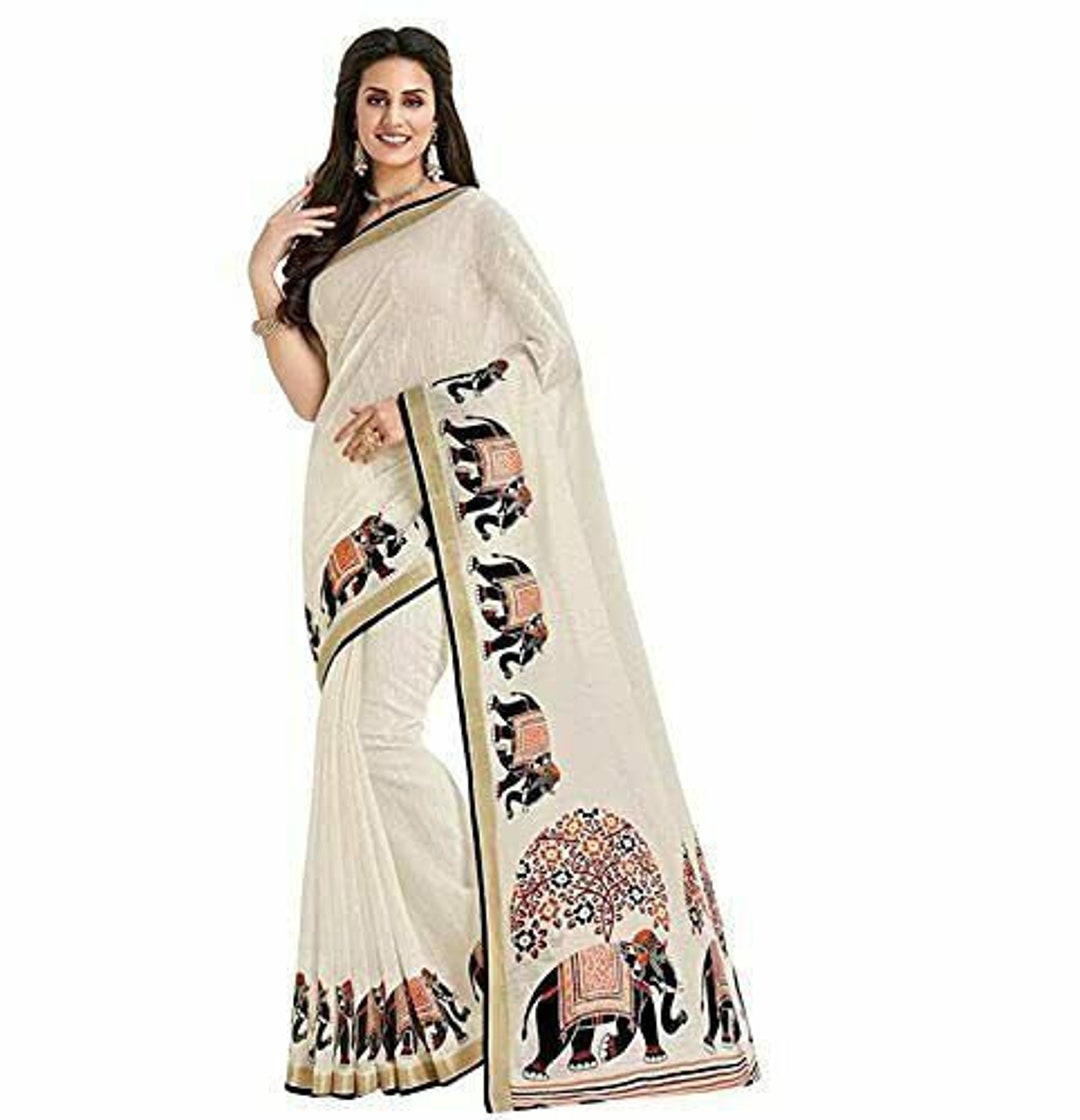 Animal Printed Saree Cotton Saree With Blouse Piece Saree - Etsy