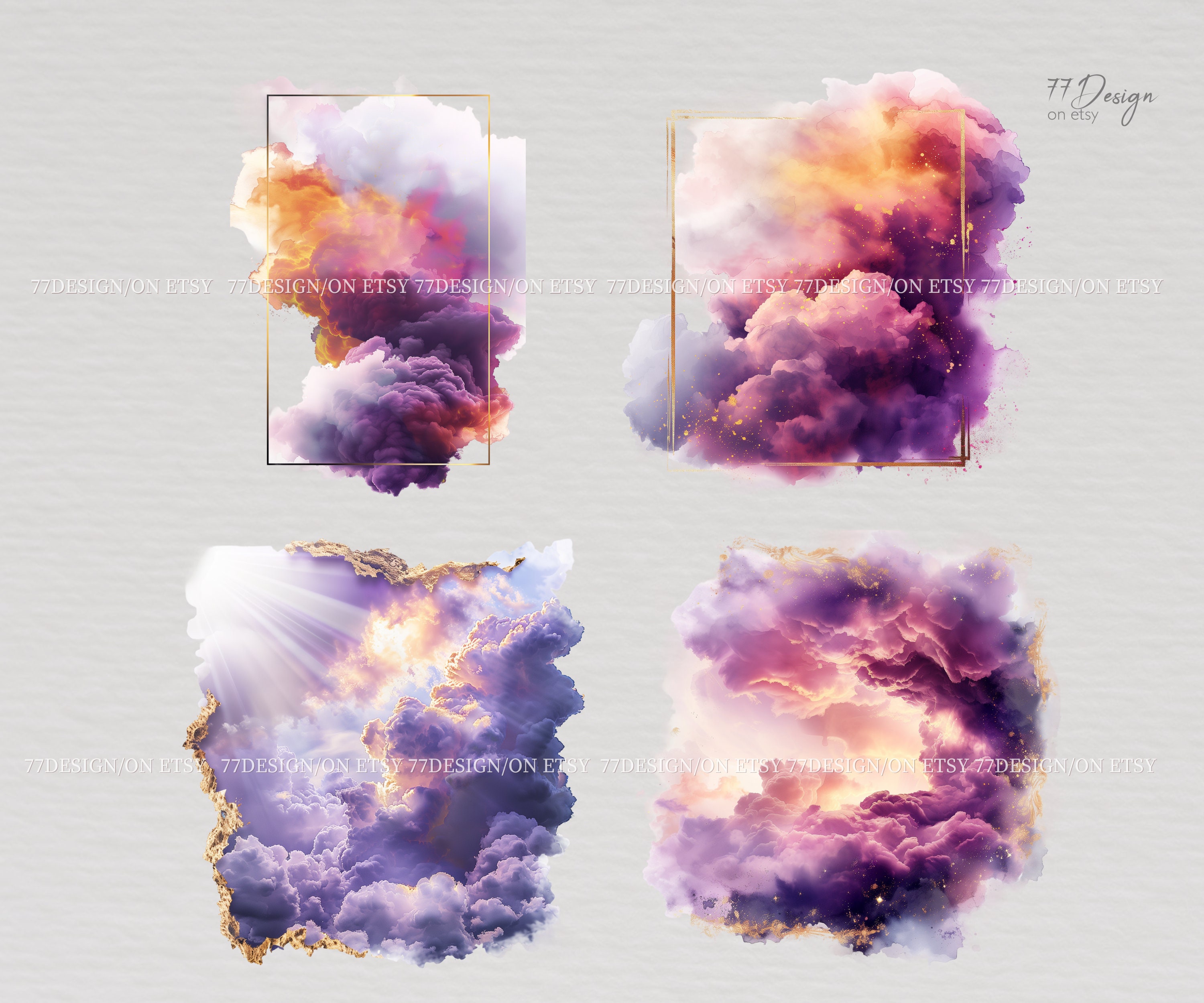 Clouds With Gold Accents, PNG Sunset Clouds, Gold Frame PNG, Clouds ...