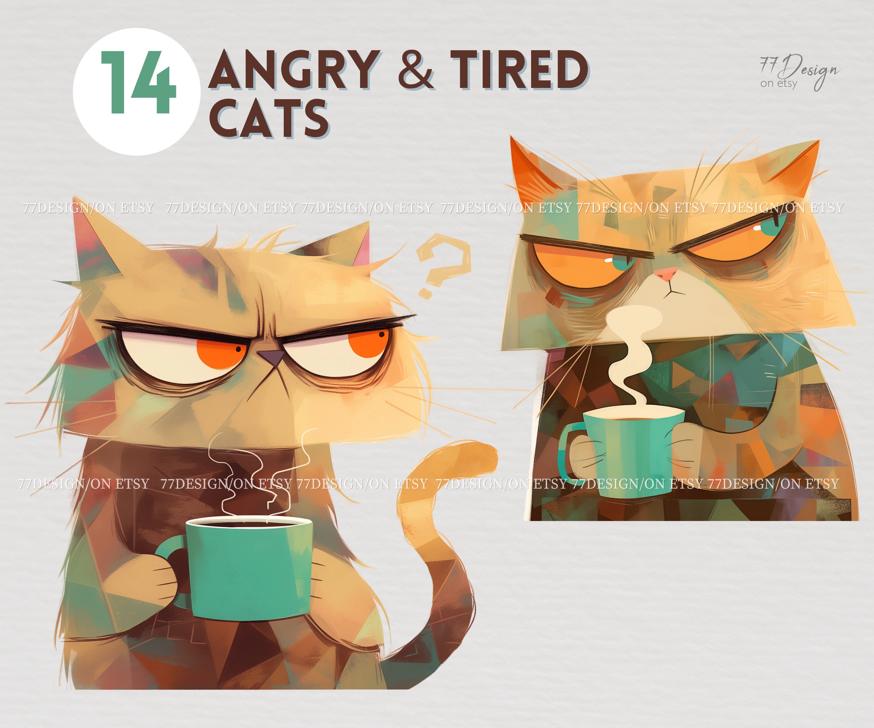 Illustration Grumpy Cat, Tired Cat PNG, Angry Cat PNG, Grumpy Coffee Cat Clipart, Cat and Coffee ...