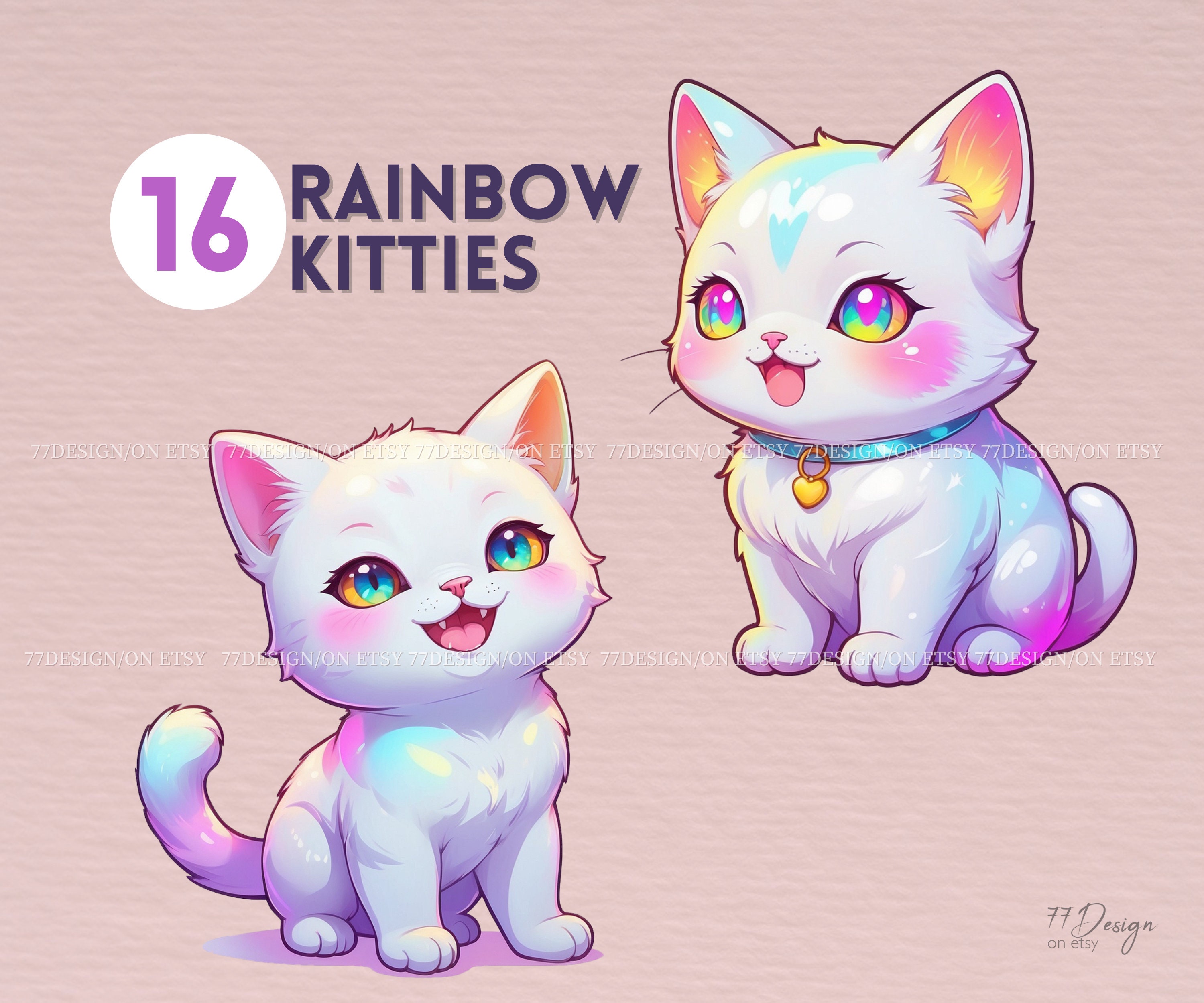 Rainbow Cats Clipart, White Cat PNG, White Kittens , Cute Cat Clipart ...