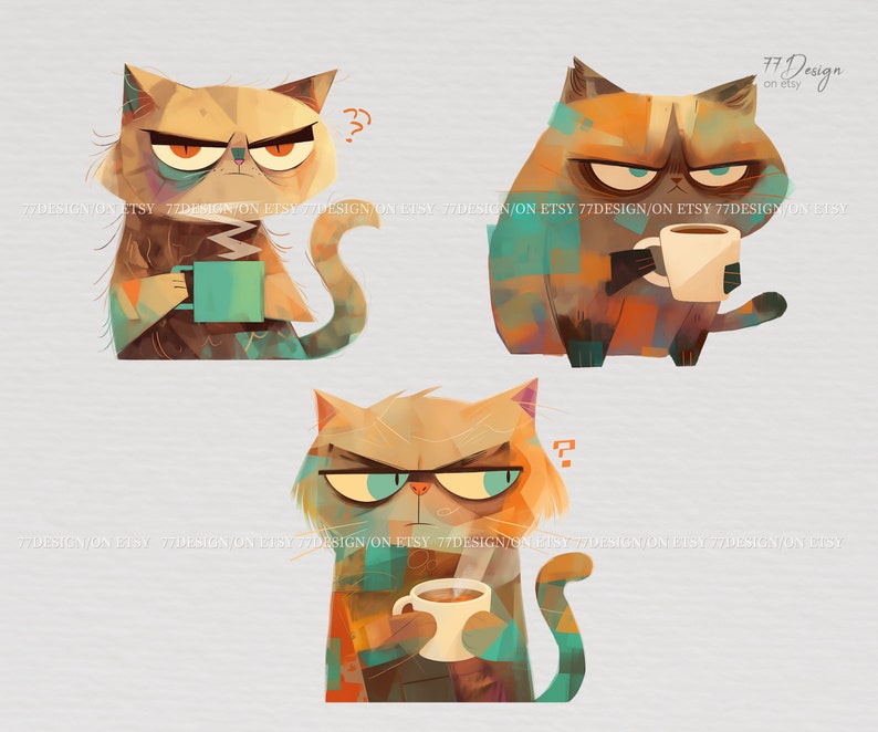 Illustration Grumpy Cat, Tired Cat PNG, Angry Cat PNG, Grumpy Coffee ...