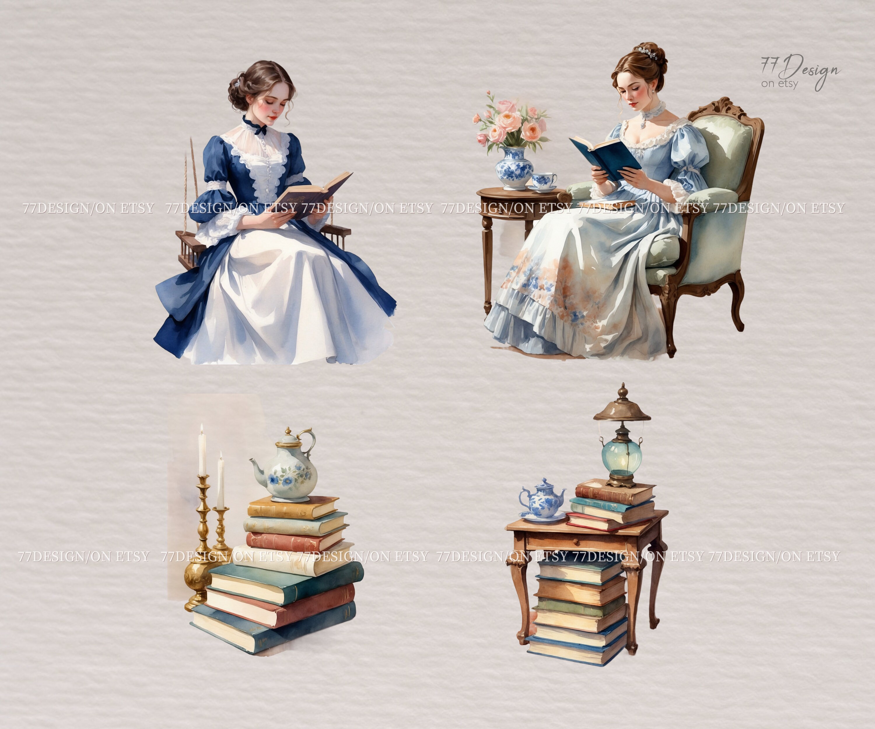 Watercolour Victorian Cliparts, Victorian Era, Victorian Reading PNG ...
