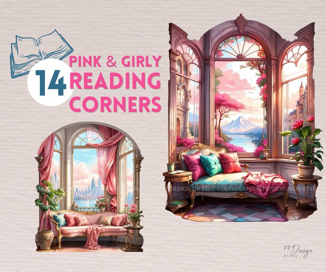 Pink Reading Corner, Art Nouveau, Reading Nook , by the Window PNG ...