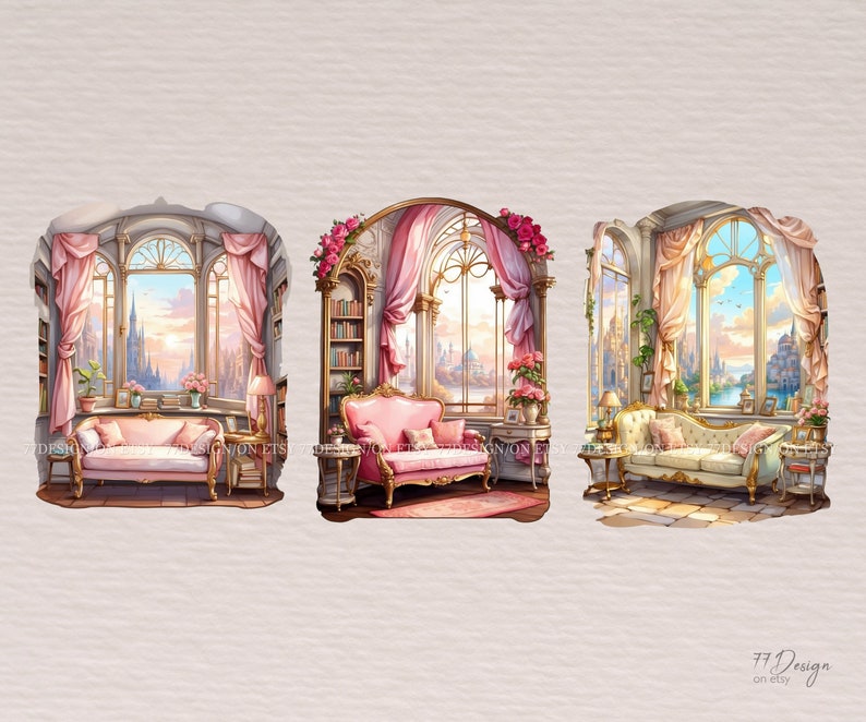 Pink Reading Corner, Art Nouveau, Reading Nook , by the Window PNG ...
